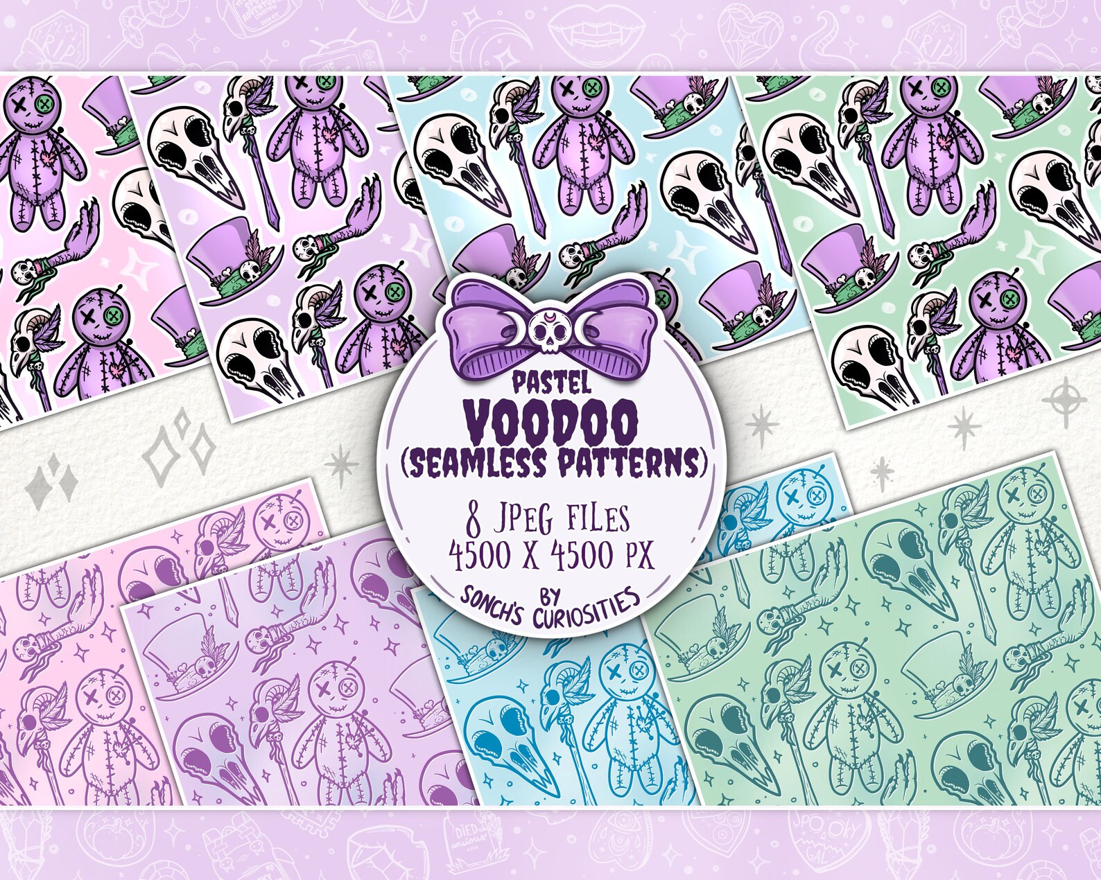Pastel Voodoo - Spooky Digital Paper / Seamless Pattern, Pastel Goth ...