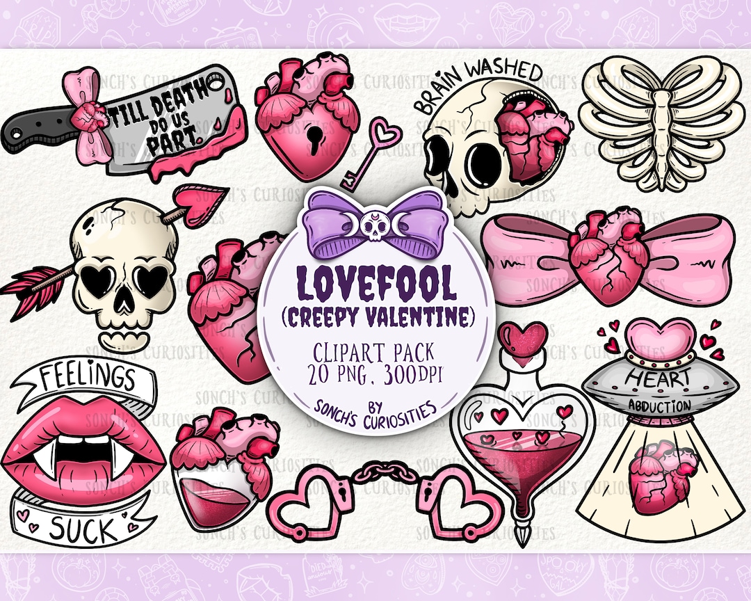 Lovefool - Creepy Valentine Clipart Set , Printable Digital Download ...