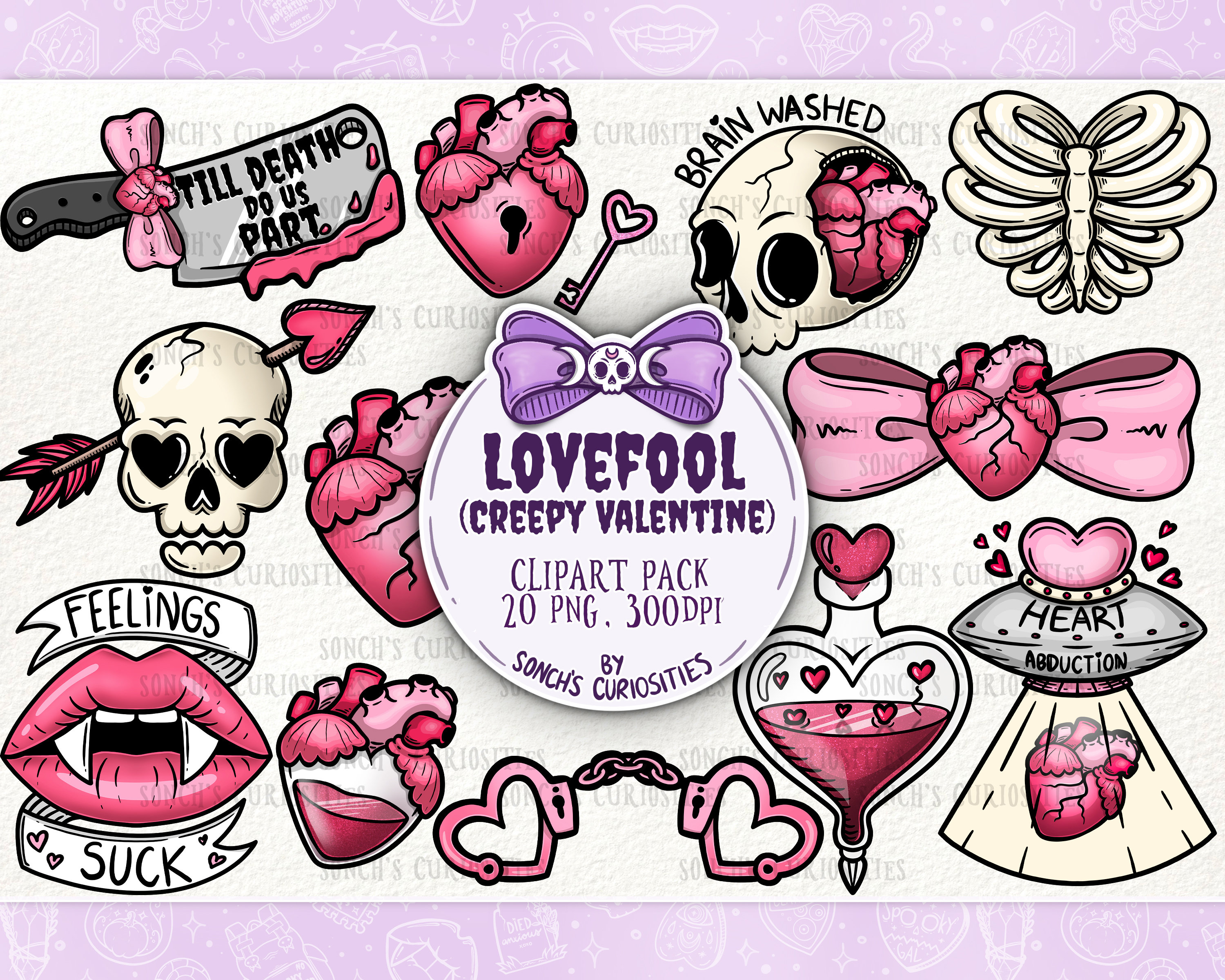 Lovefool - Creepy Valentine Clipart Set , Printable Digital Download ...