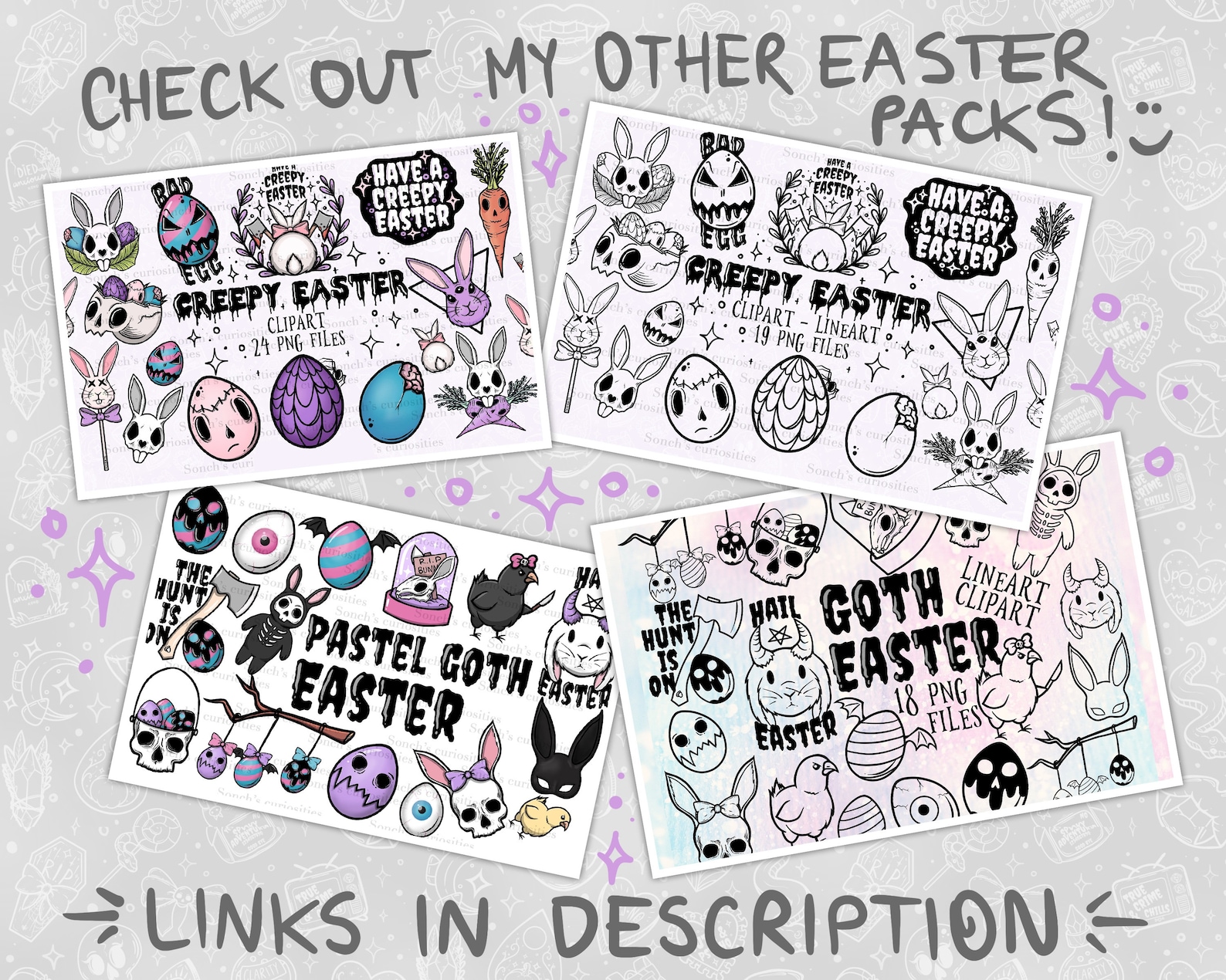 Spooky Goth Easter LINEART Clipart Set Printable Digital | Etsy