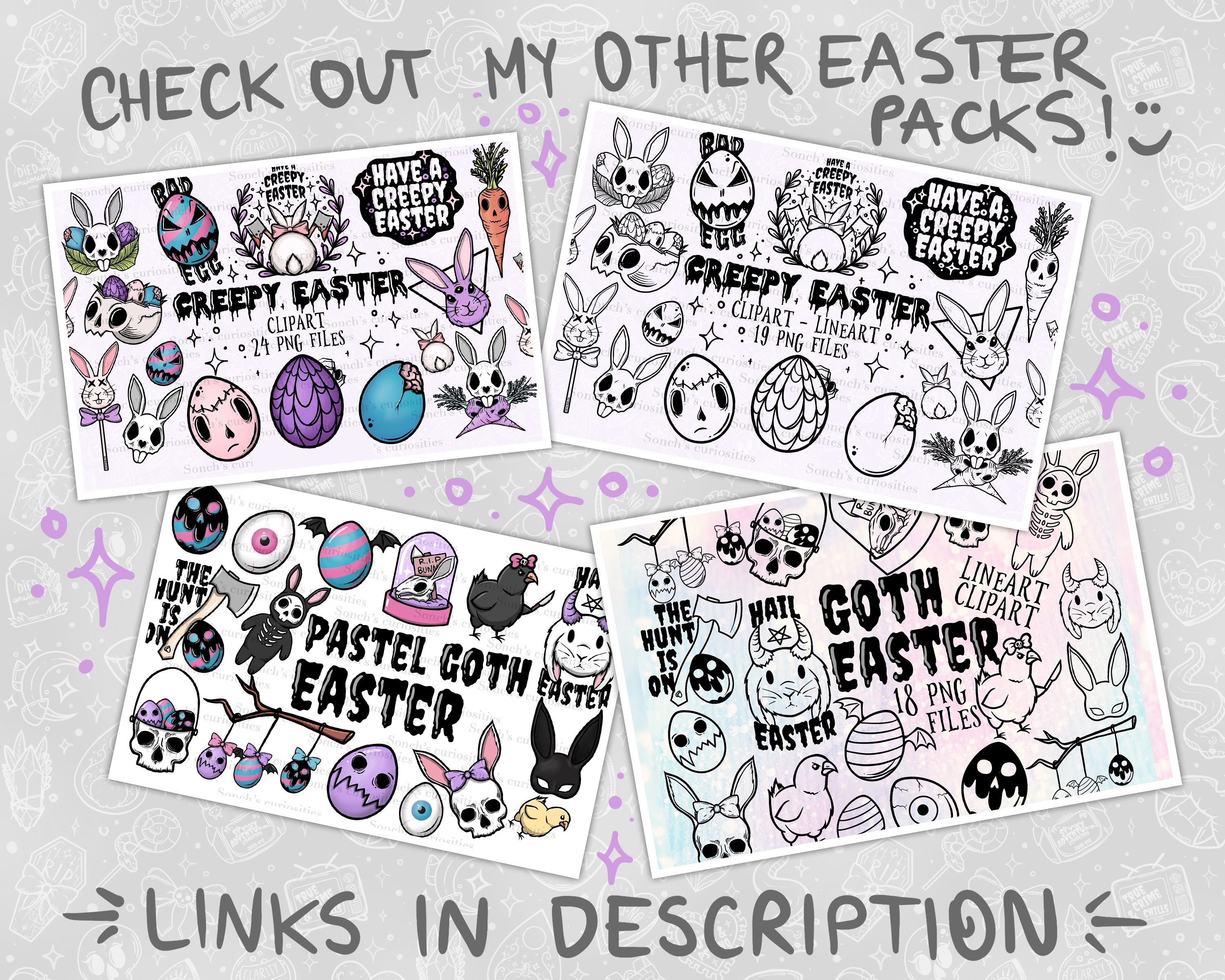 Spooky Goth Easter LINEART Clipart Set Printable Digital | Etsy