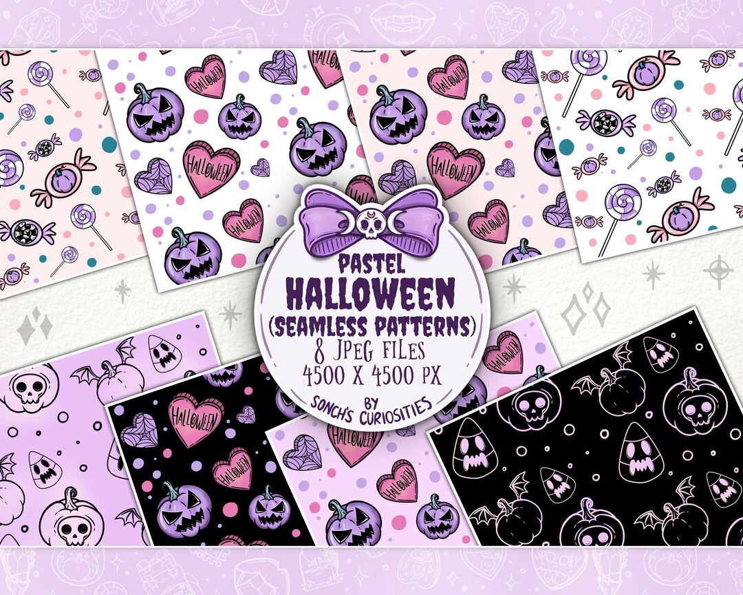 Digital Paper / Seamless Pattern, Pastel Goth Halloween Elements ...