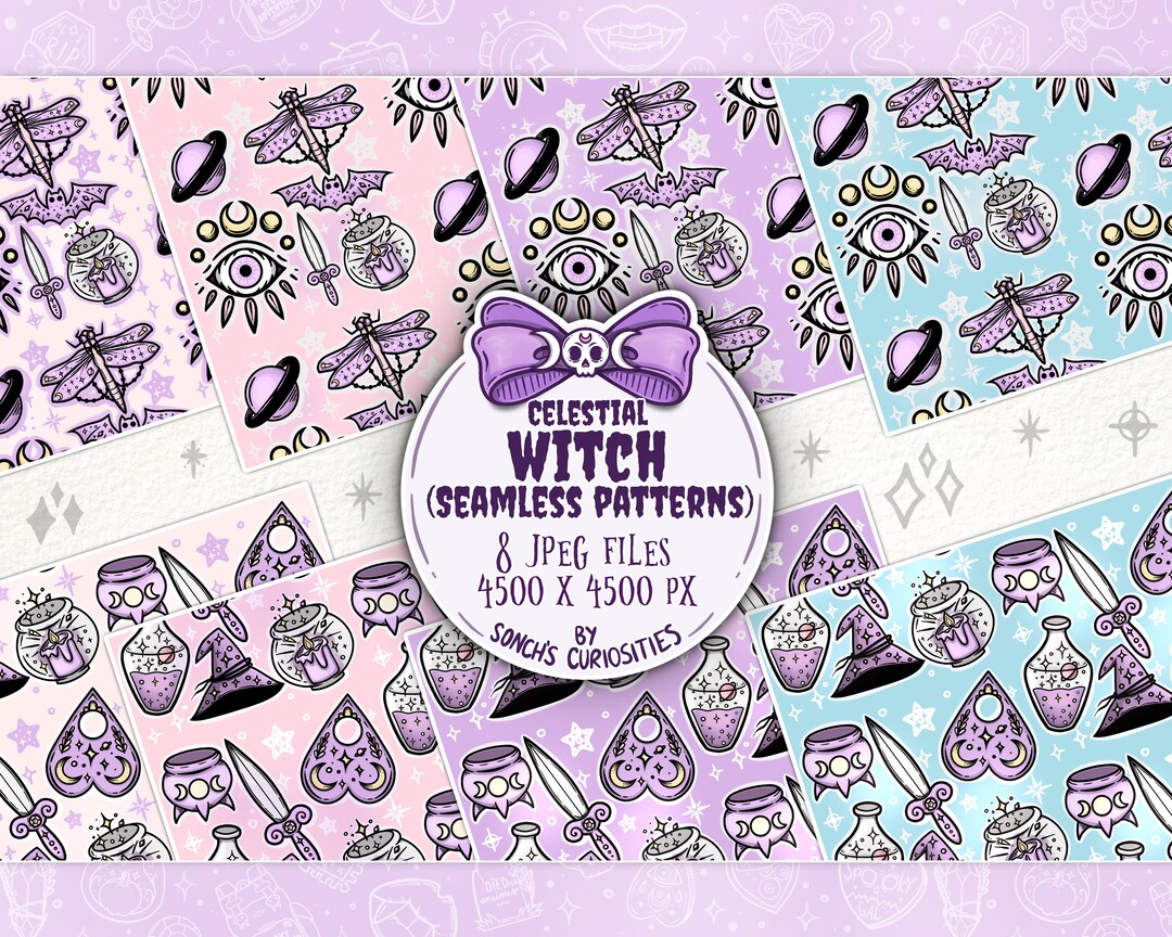 Celestial Pastel Witch -digital Paper / Seamless Pattern, Pastel Goth ...