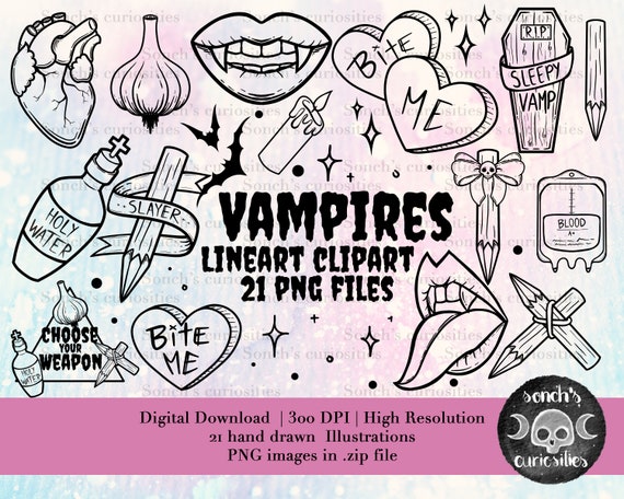 Pastel Goth Vampire Clipart set stickers printable digital download PNG ...