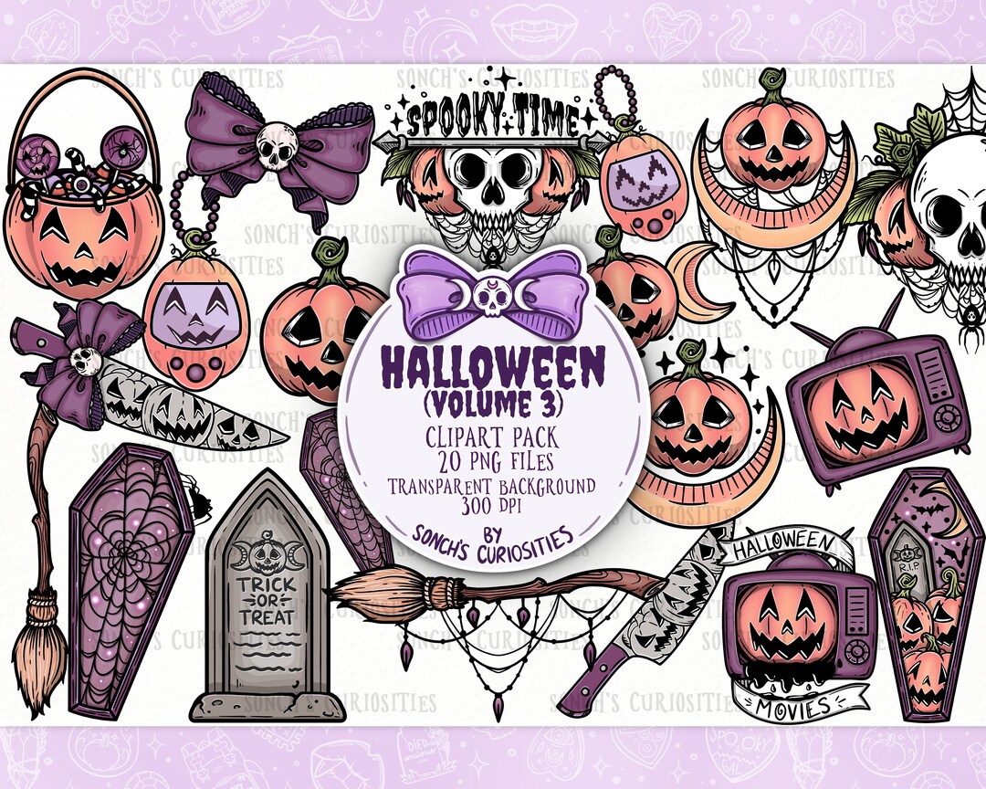 Halloween 3 - (classical) Clipart, Hand Drawn Pumpkin / Horror / Ghost ...