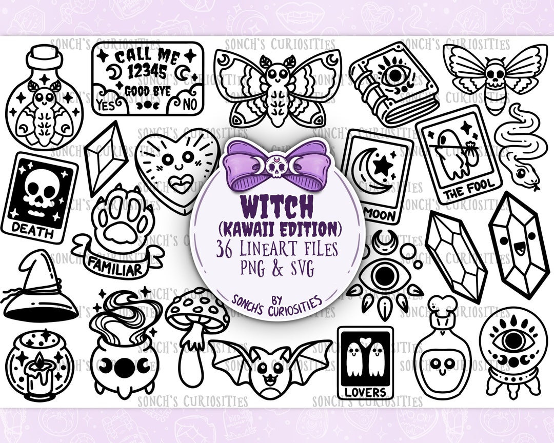 Kawaii Witch Lineart , Printable Digital Download, PNG and SVG for ...