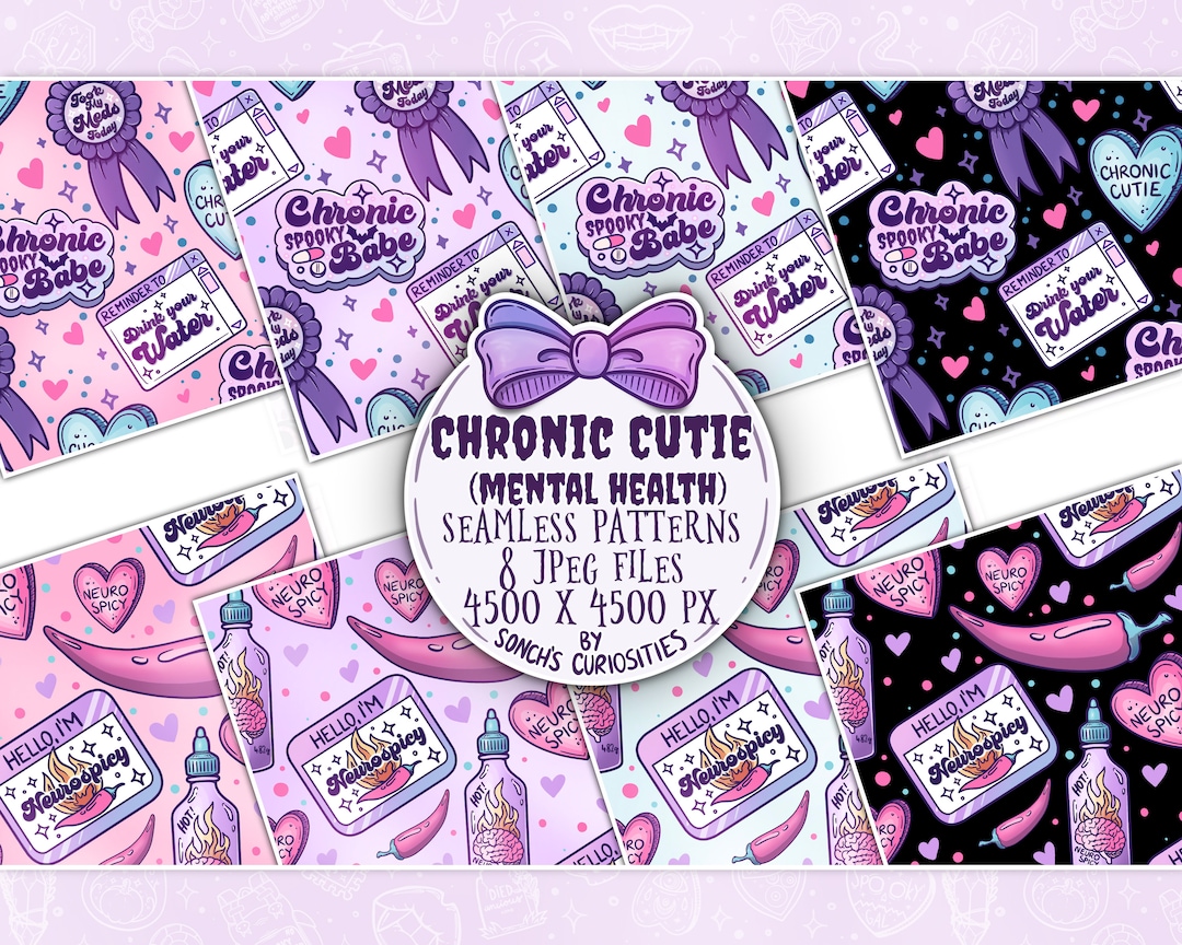 Chronic Cutie - Mental Health - Paste Digital Paper / Seamless Pattern ...