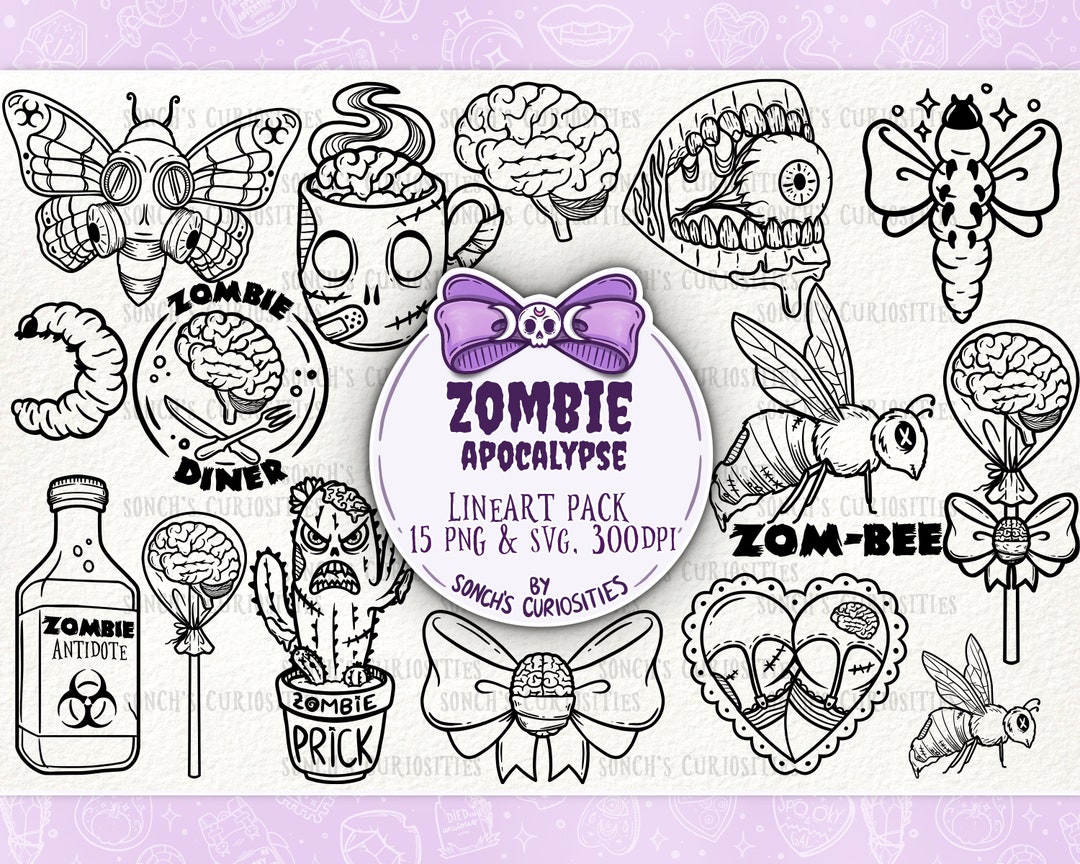 Zombie Apocalypse (vol2) Lineart Pack, Brains, Zombies & Horror ...