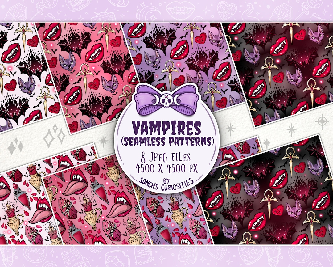 Vampire - Digital Paper / Seamless Pattern, Pastel Goth Elements ...