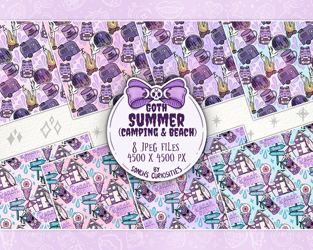Goth Summer - Beach & Camping Digital Paper / Seamless Pattern, Pastel ...