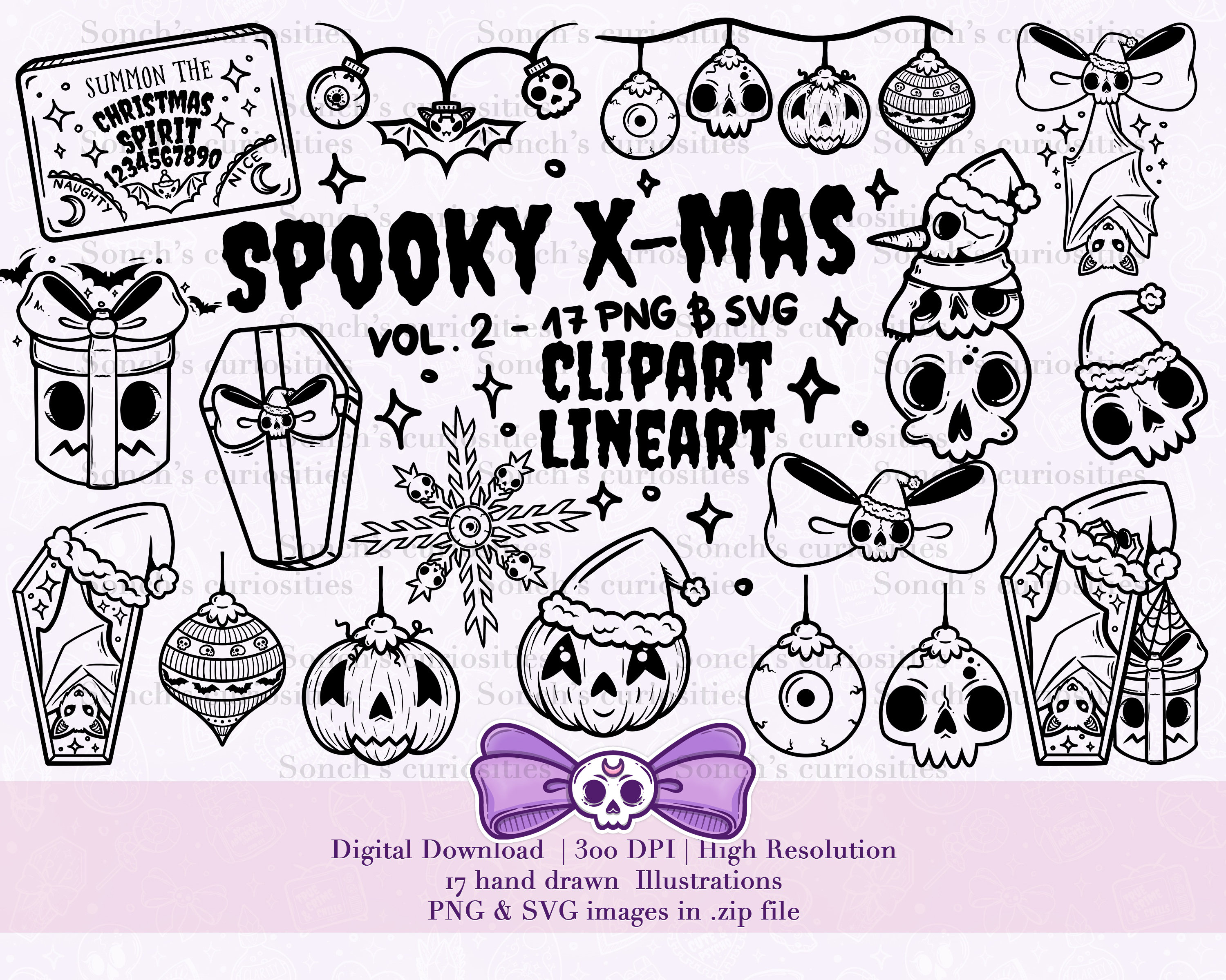Spooky Christmas Lineart Clipar Volume 2 SVG Present - Etsy