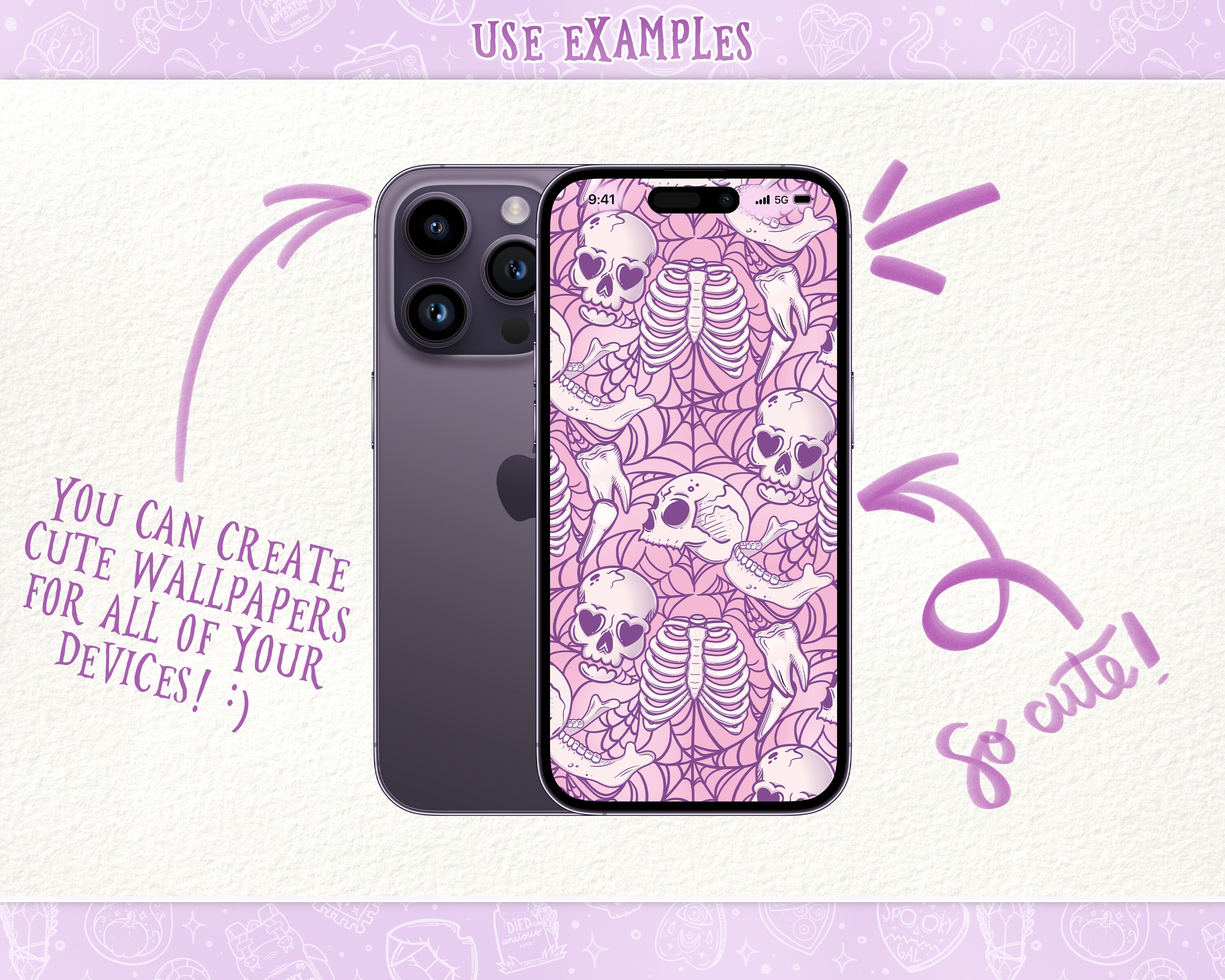 Spooky and Cute Halloween Digital Paper / Seamless Pattern, Pastel Goth ...