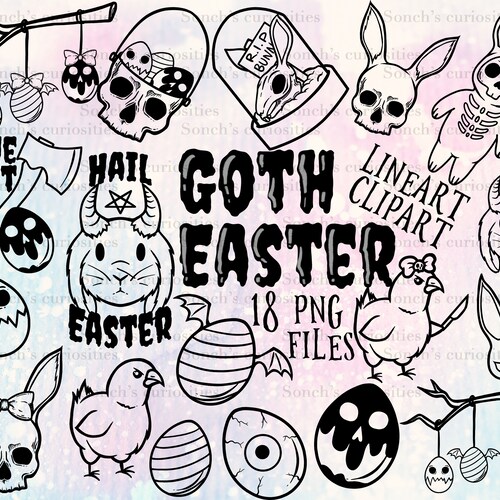 Spooky Goth Easter LINEART Clipart Set Printable Digital - Etsy