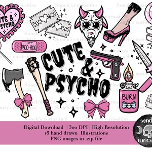 Cute but Psycho Clipart Set Printable Digital Download PNG | Etsy UK