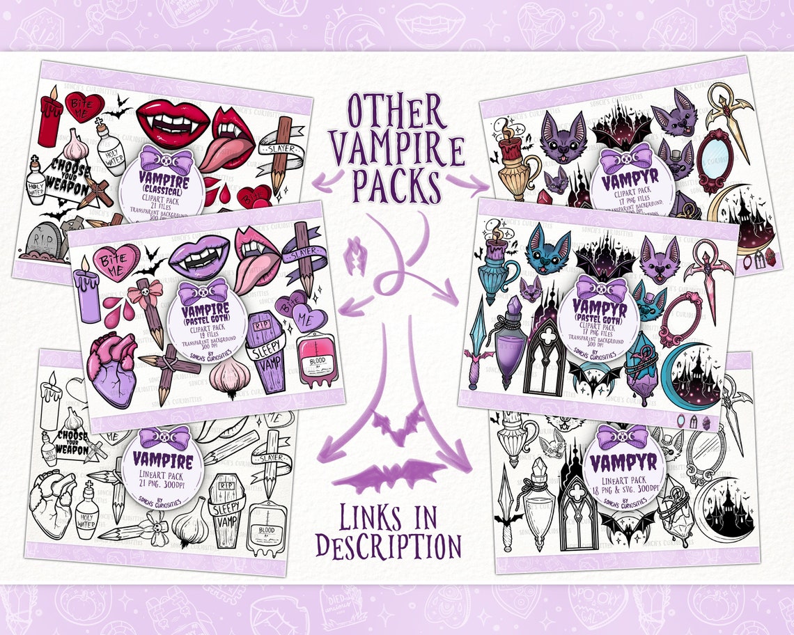 Pastel Goth Vampire Clipart Set , Printable Digital Download, PNG for ...