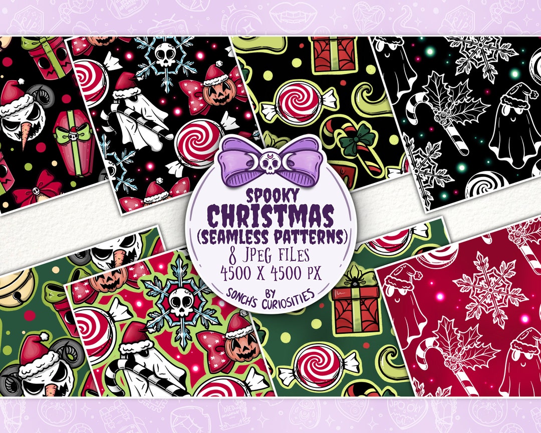 Spooky Christmas Digital Paper / Seamless Pattern, Pastel Goth Elements ...