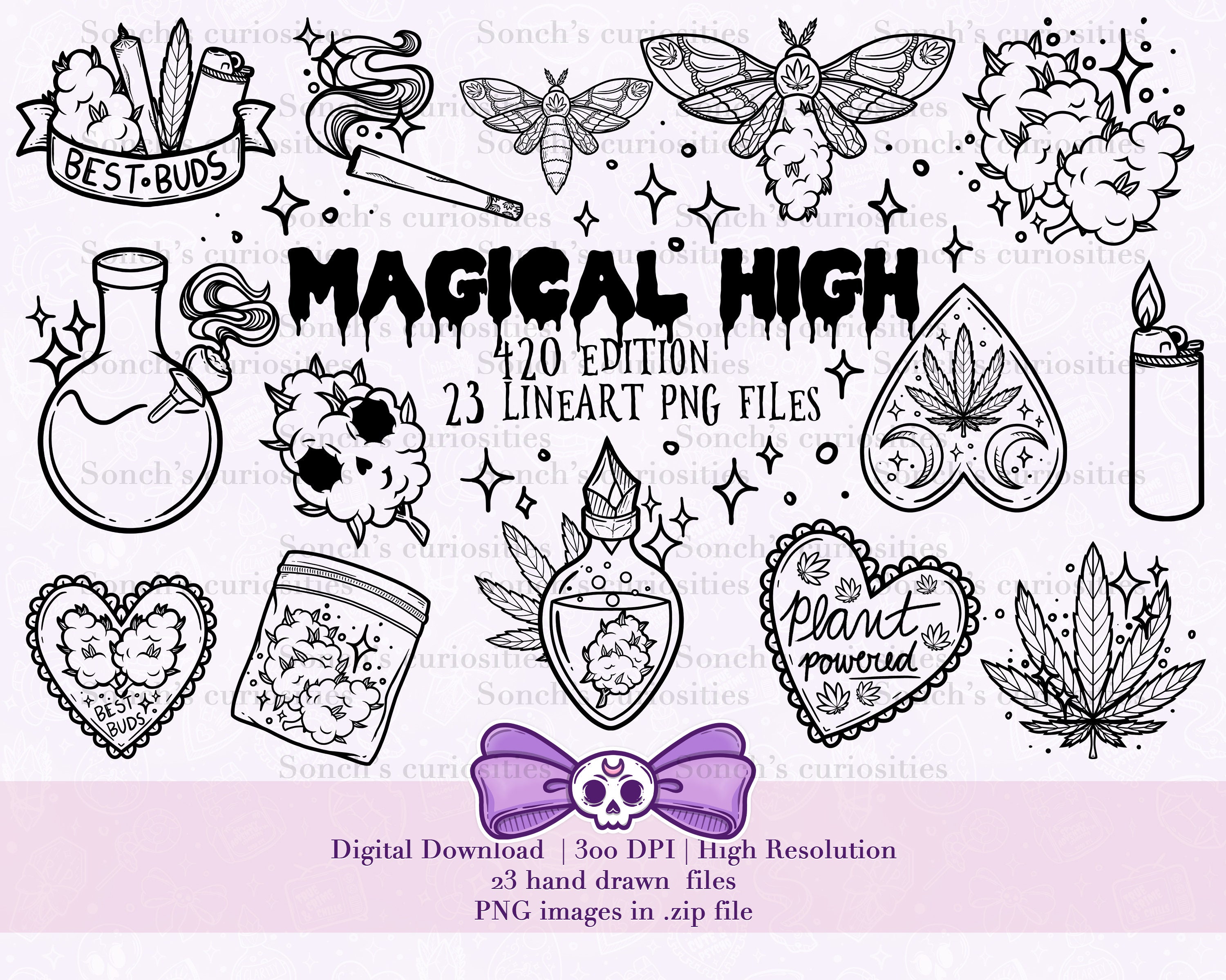 Magical High 420 Edition Lineart Pack Cannabis & Horror - Etsy UK