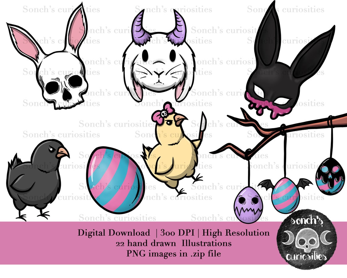 Spooky Pastel Goth Easter Clipart Set Printable Digital | Etsy UK