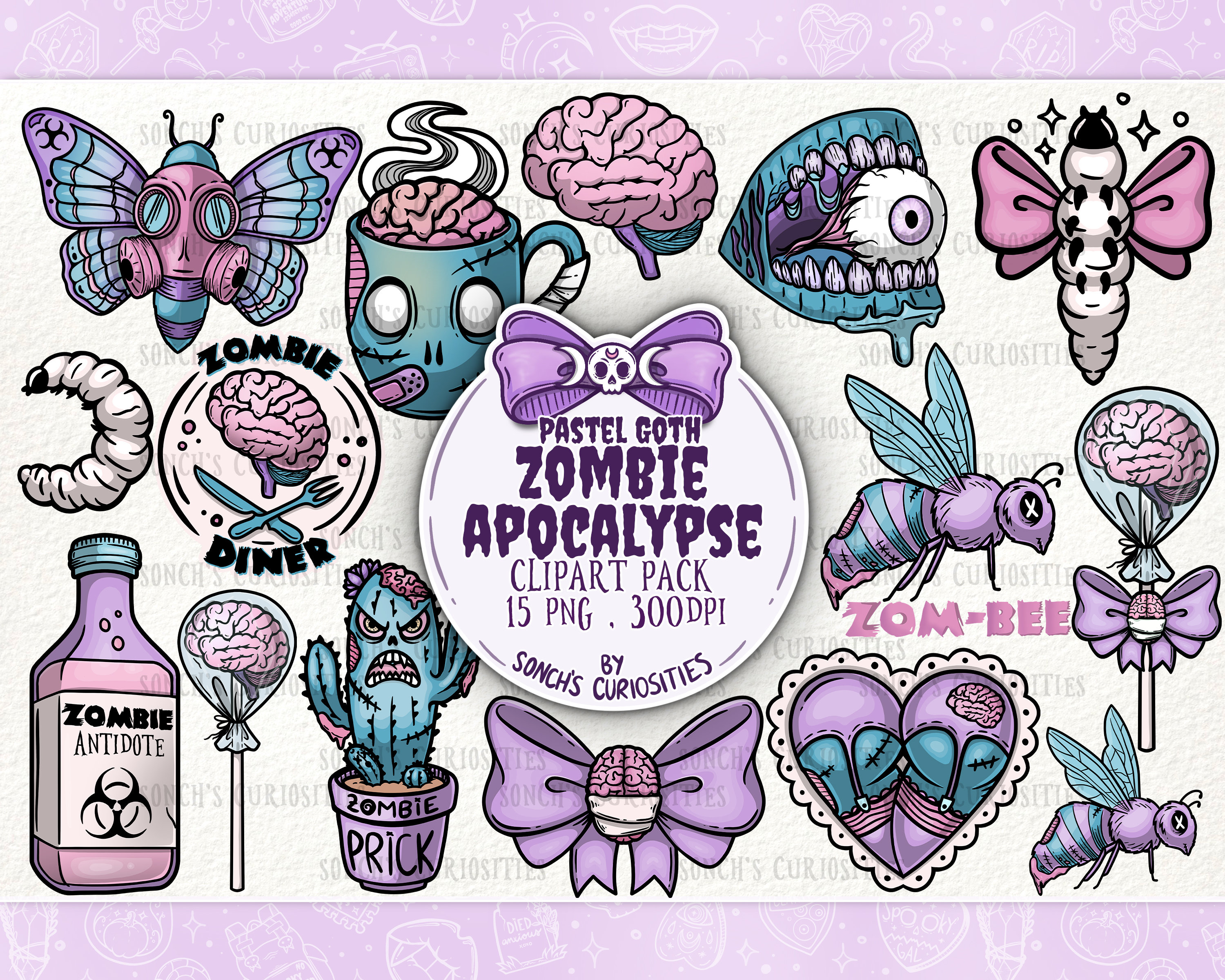 Zombie Apocalypse - Pastel Goth Coloured Clipart Pack, Printable ...