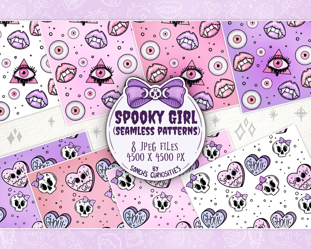 Digital Paper / Seamless Pattern, Pastel Goth / Spooky Girl Elements ...