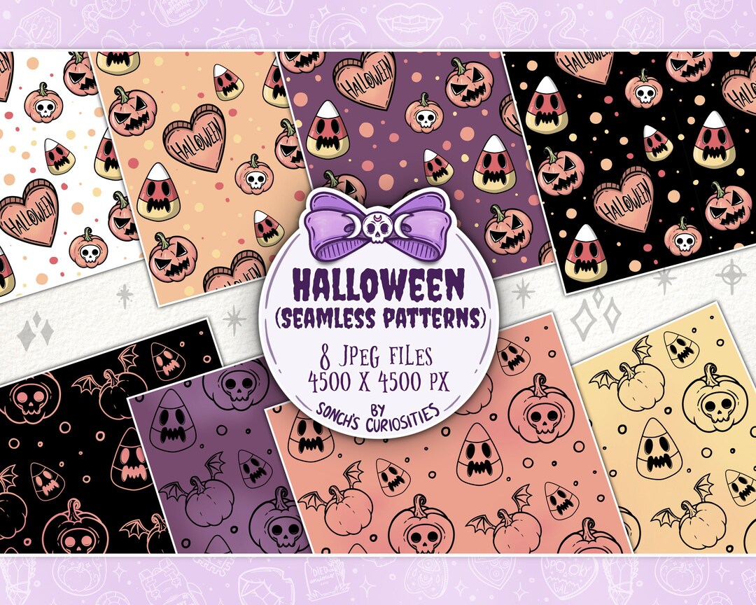 Digital Paper / Seamless Pattern, Pastel Goth Halloween Elements ...