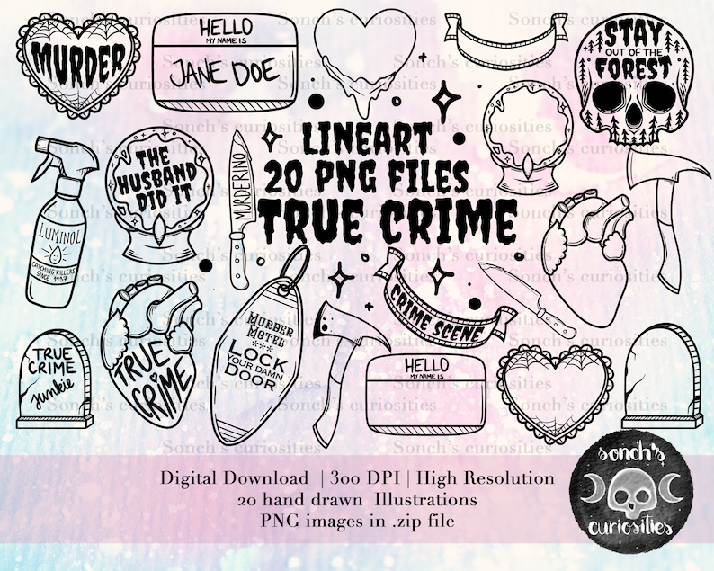 TRUE CRIME Lineart Clipart Set Printable Digital Download - Etsy UK
