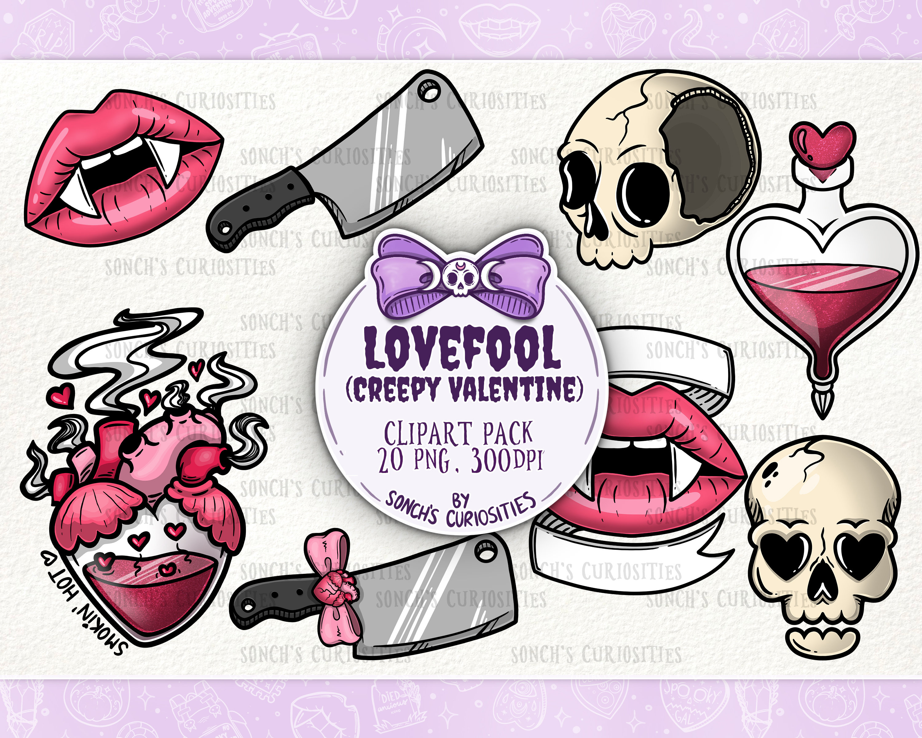 Lovefool - Creepy Valentine Clipart Set , Printable Digital Download ...