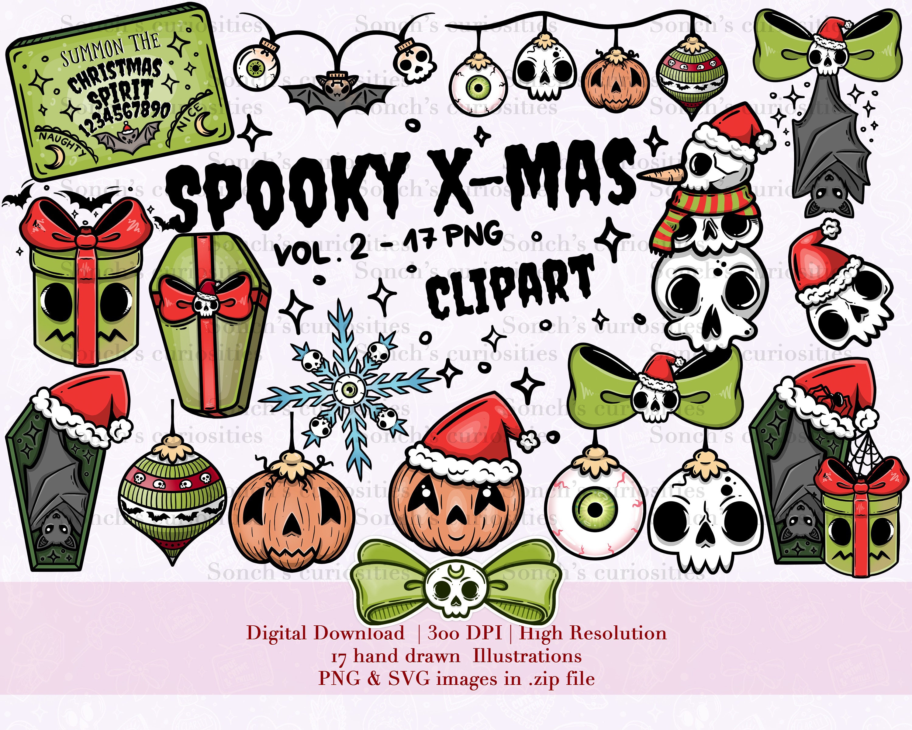 Spooky but Cute Christmas Clipart VOL 2 Hand Drawn Elements - Etsy