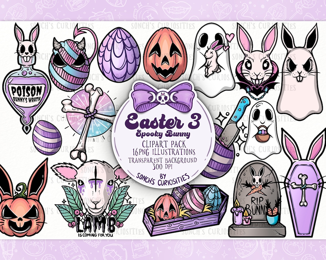 Creepy Pastel Goth Easter 3 Clipart Set , Printable Digital Download ...