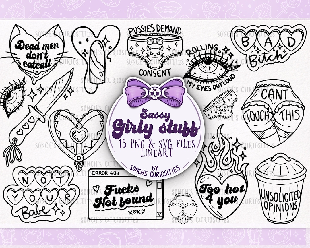 Sassy & Girly Stuff Lineart , Printable Digital Download, PNG for ...
