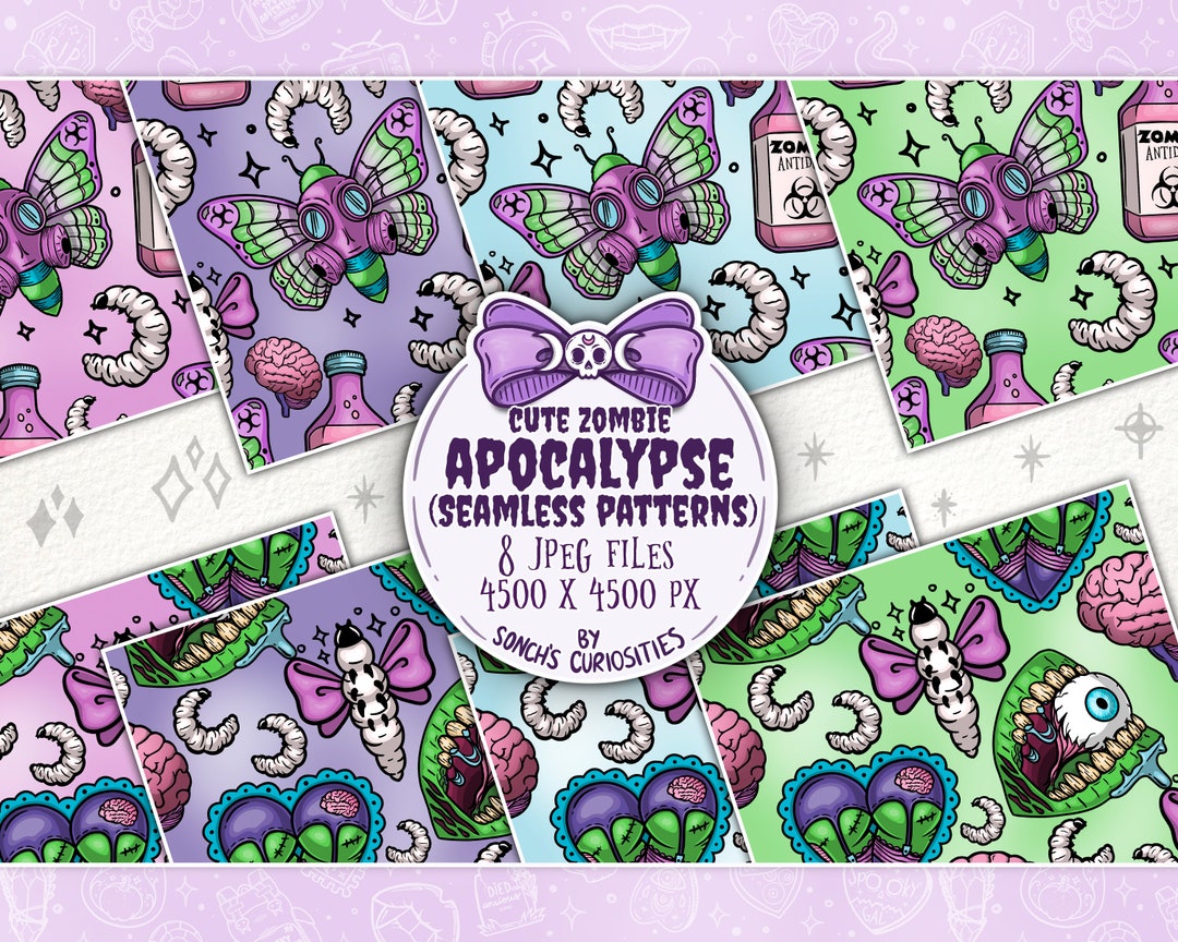 Cute Zombie Apocalypse Digital Paper / Seamless Pattern, Pastel Goth ...