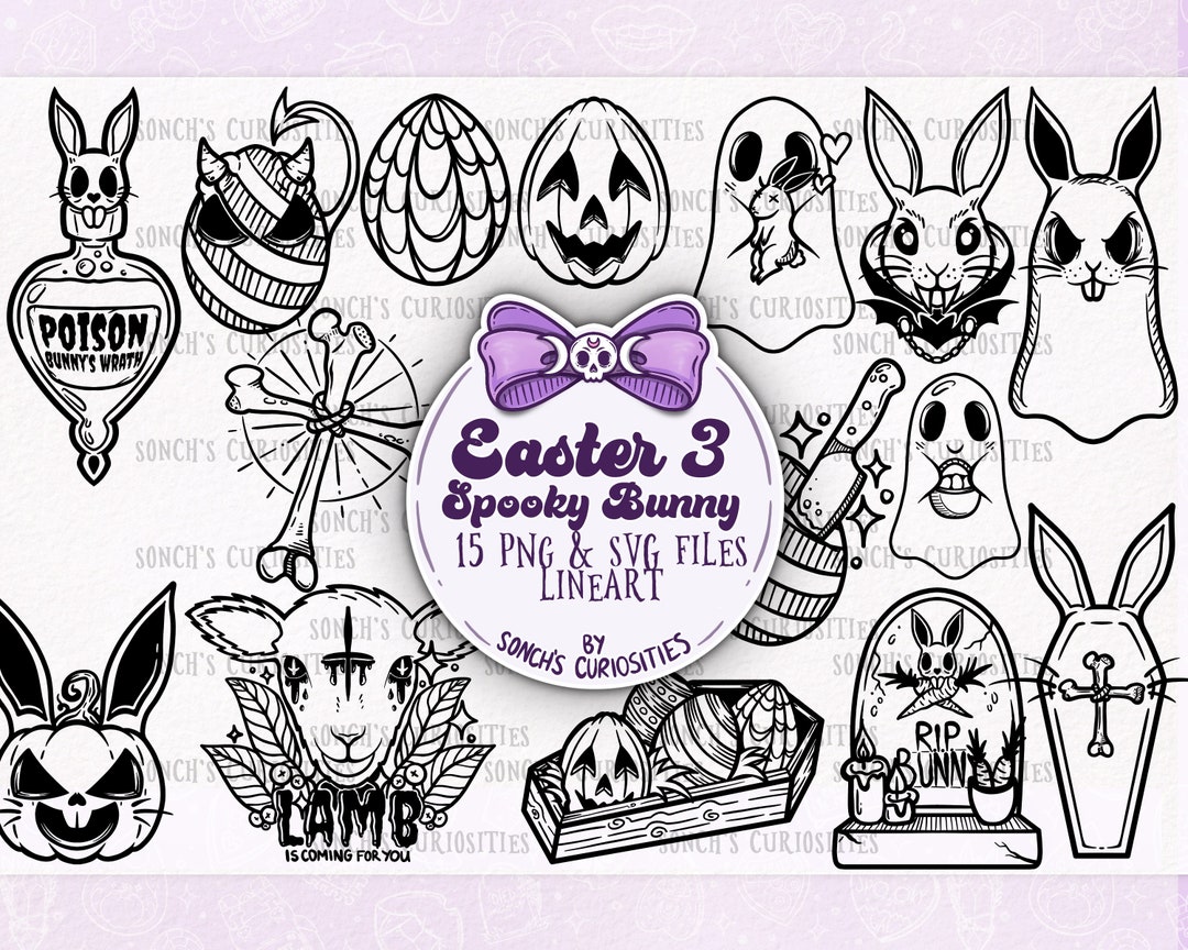 Spooky Goth Easter 3 - LINEART Clipart Set , Printable Digital Download ...