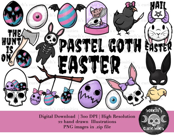 Spooky Pastel Goth Easter Clipart Set Printable Digital | Etsy