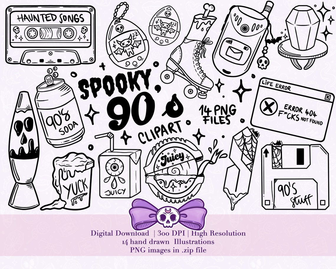 Spooky 90's Lineart Printable Digital Download PNG for - Etsy