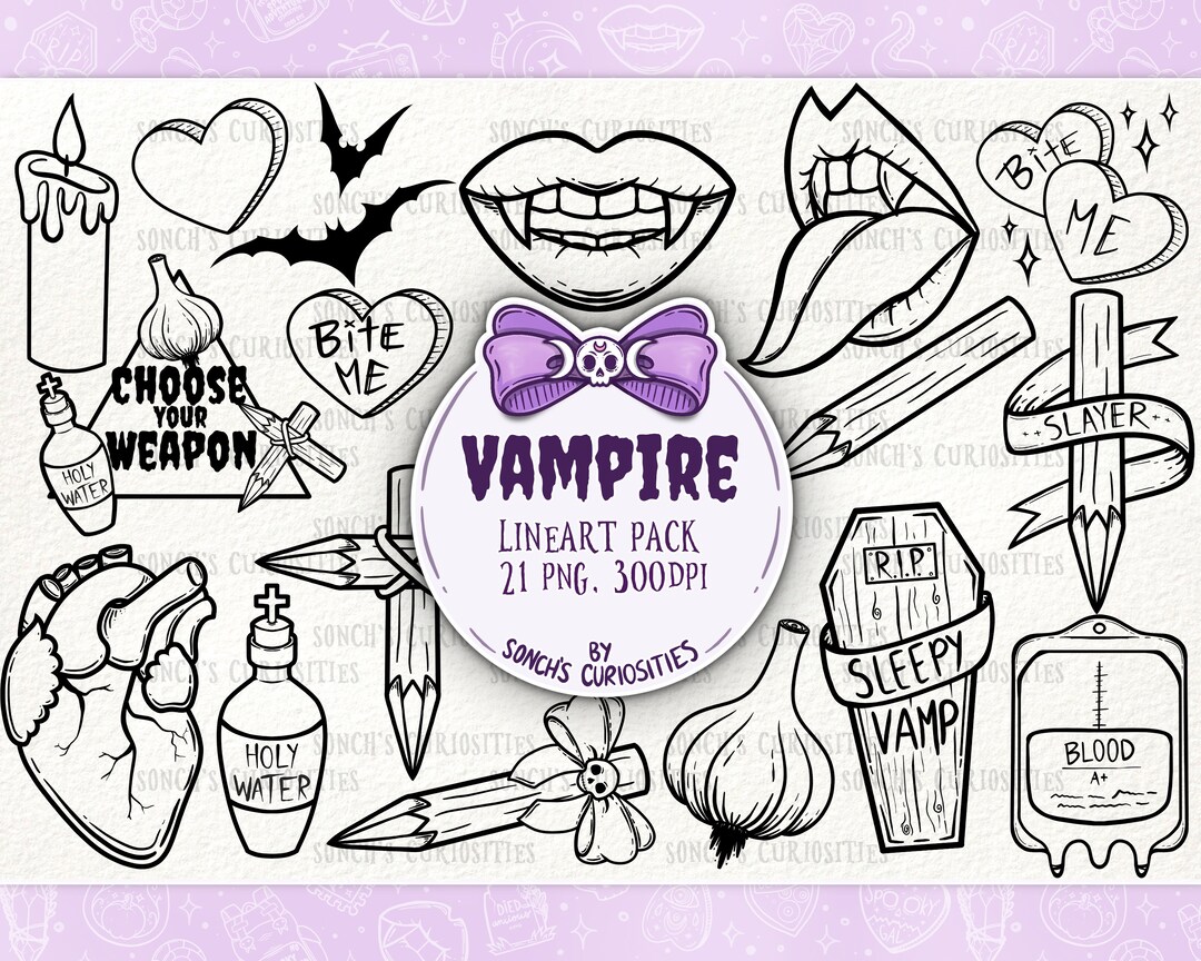 Vampire Clipart LINEART Set , Printable Digital Download, PNG for ...