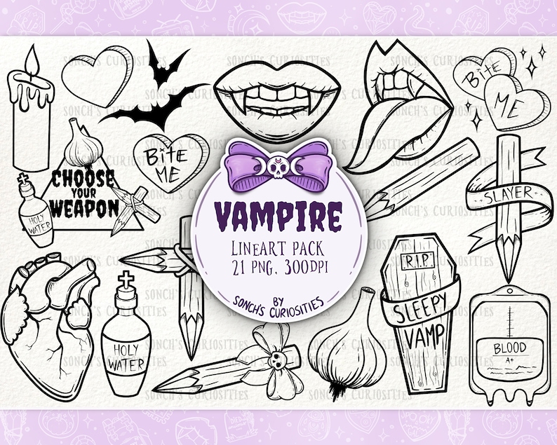 Vampire Clipart LINEART Set , Printable Digital Download, PNG for ...