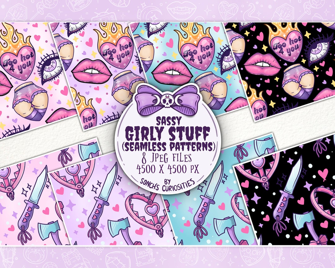 Sassy & Girly Stuff Digital Paper / Seamless Pattern, Pastel Goth ...