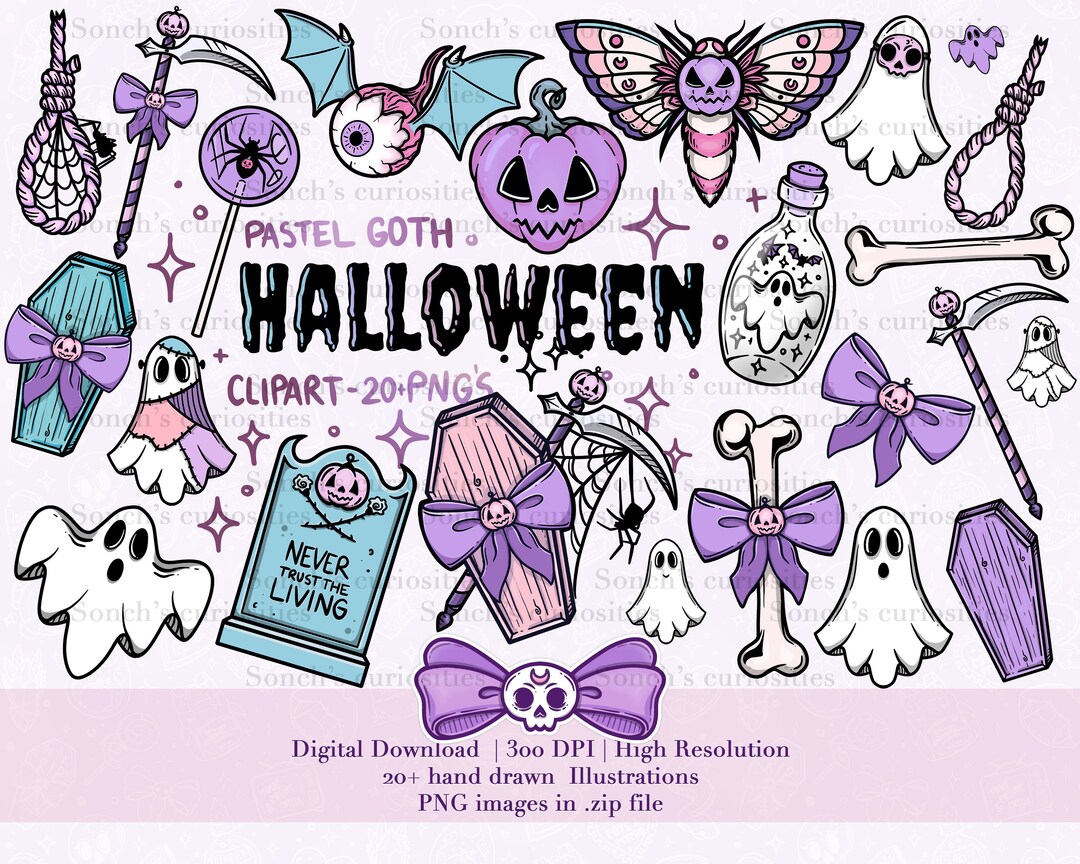 Halloween (pastel Goth)) Clipart, Hand Drawn Pumpkin / Horror / Ghost ...