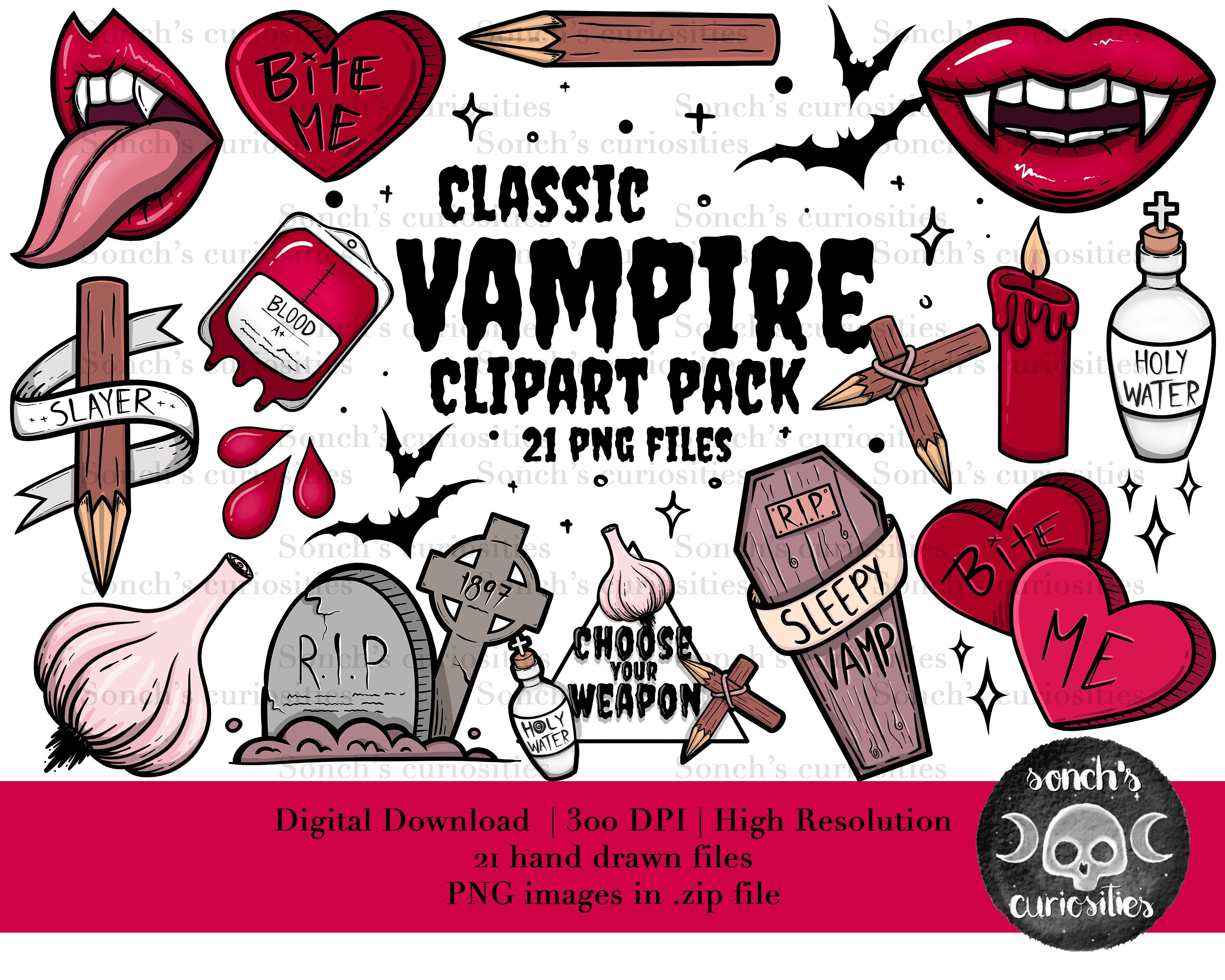 Pastel Goth Vampire Clipart set stickers printable digital download PNG ...