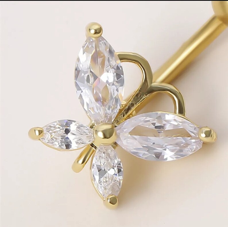 Butterfly Belly Piercing . Silver Belly Piercing. Gold - Etsy