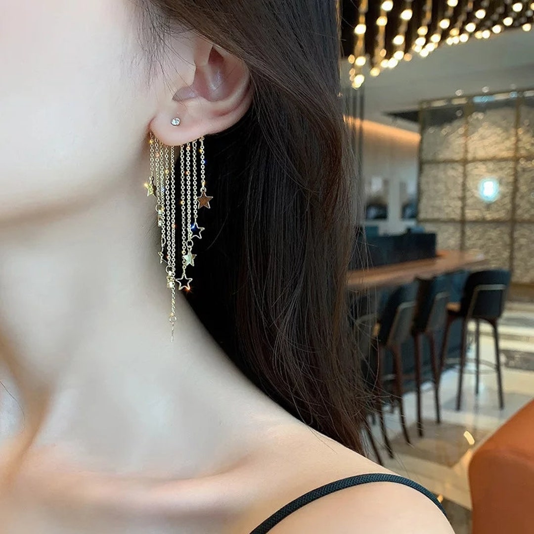 Star Earring Crawler. Gold Star Dangle Earring. Star Dangle - Etsy