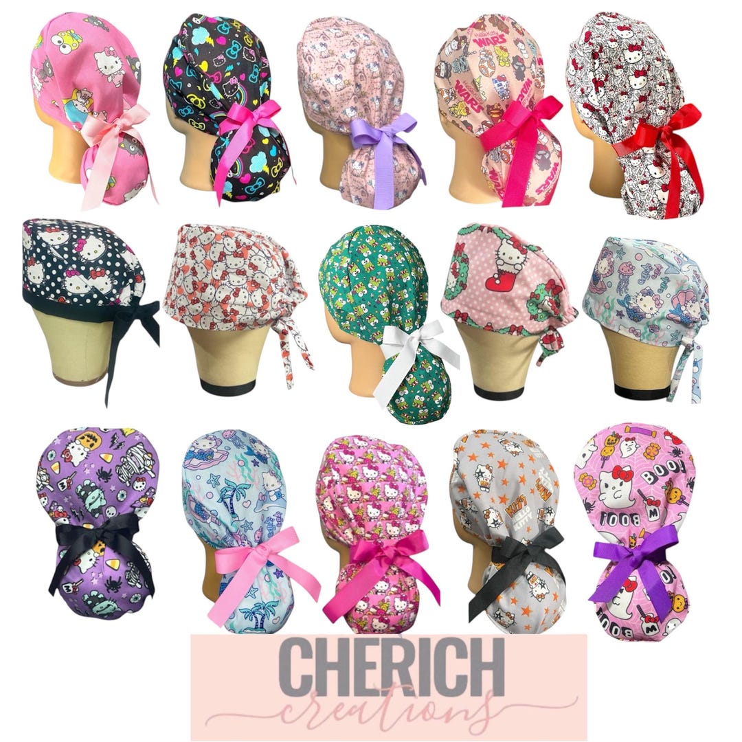 Hello Kitty Scrub Caps | Surgical Cap | Ponytail Scrub Caps | Nurses ...