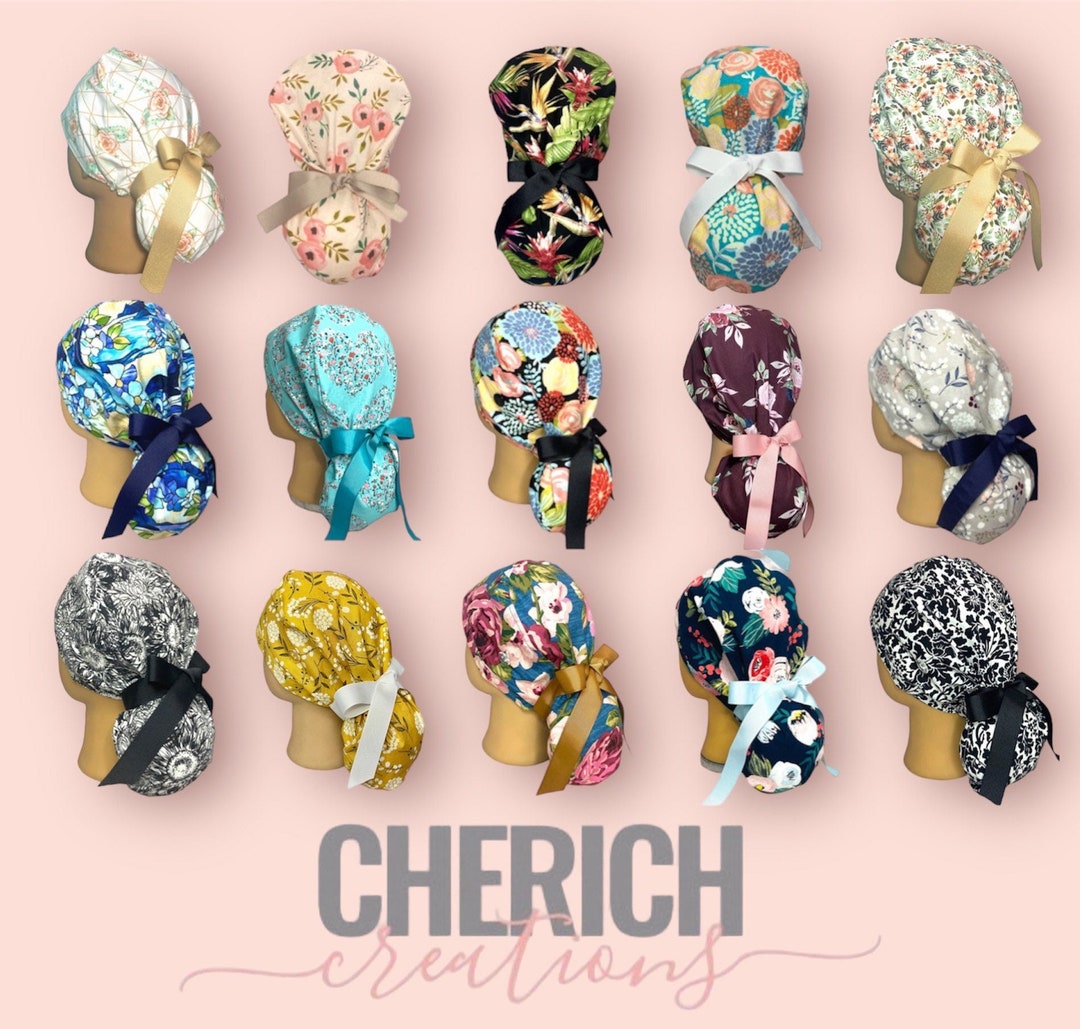 Scrub Caps | Floral Ponytail Scrub Caps | Surgical Scrub Hat for Long ...