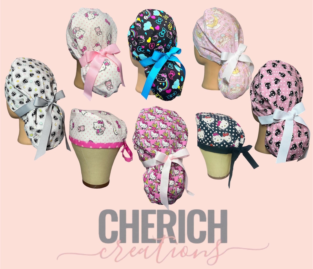 Hello Kitty Scrub Caps | Surgical Cap | Ponytail Scrub Caps | Nurses ...