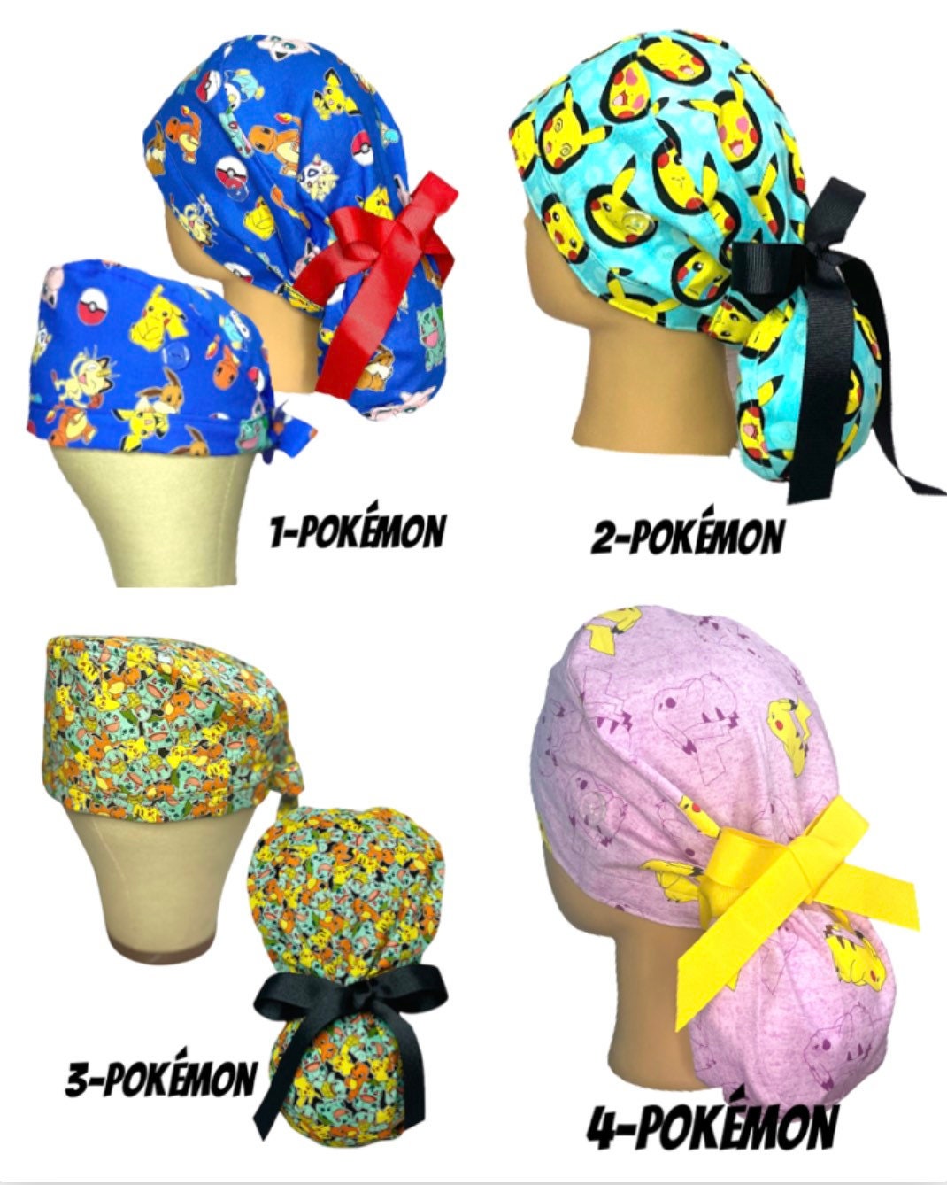 Ponytail Scrub Caps Pokémon Surgical Scrub Caps Doctors OR Nurses CRNA ...