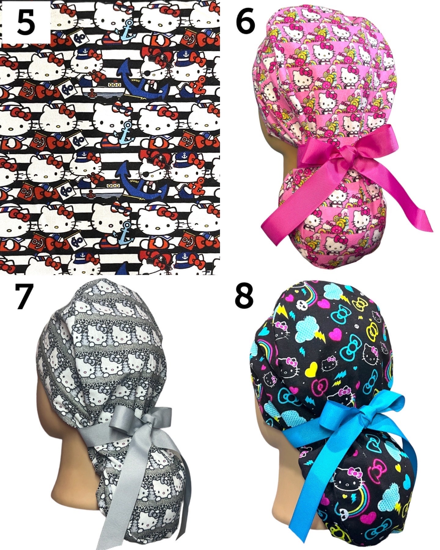 Hello Kitty Scrub Caps Surgical Cap Ponytail Scrub Caps Nurses Doctors ...