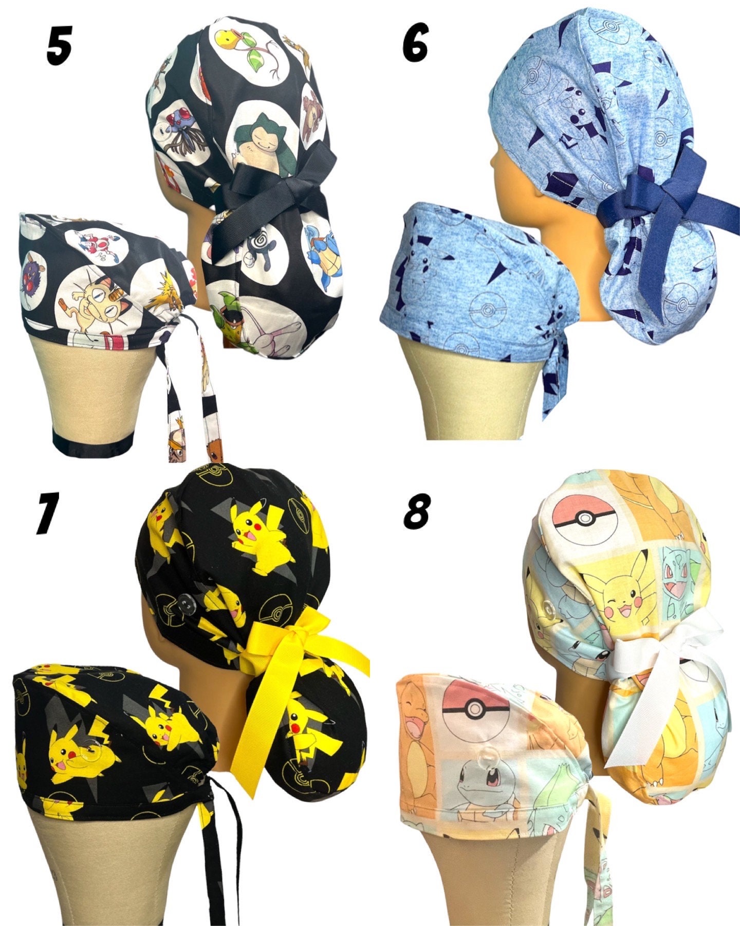 Ponytail Scrub Caps Pokémon Surgical Scrub Caps Doctors OR Nurses CRNA ...