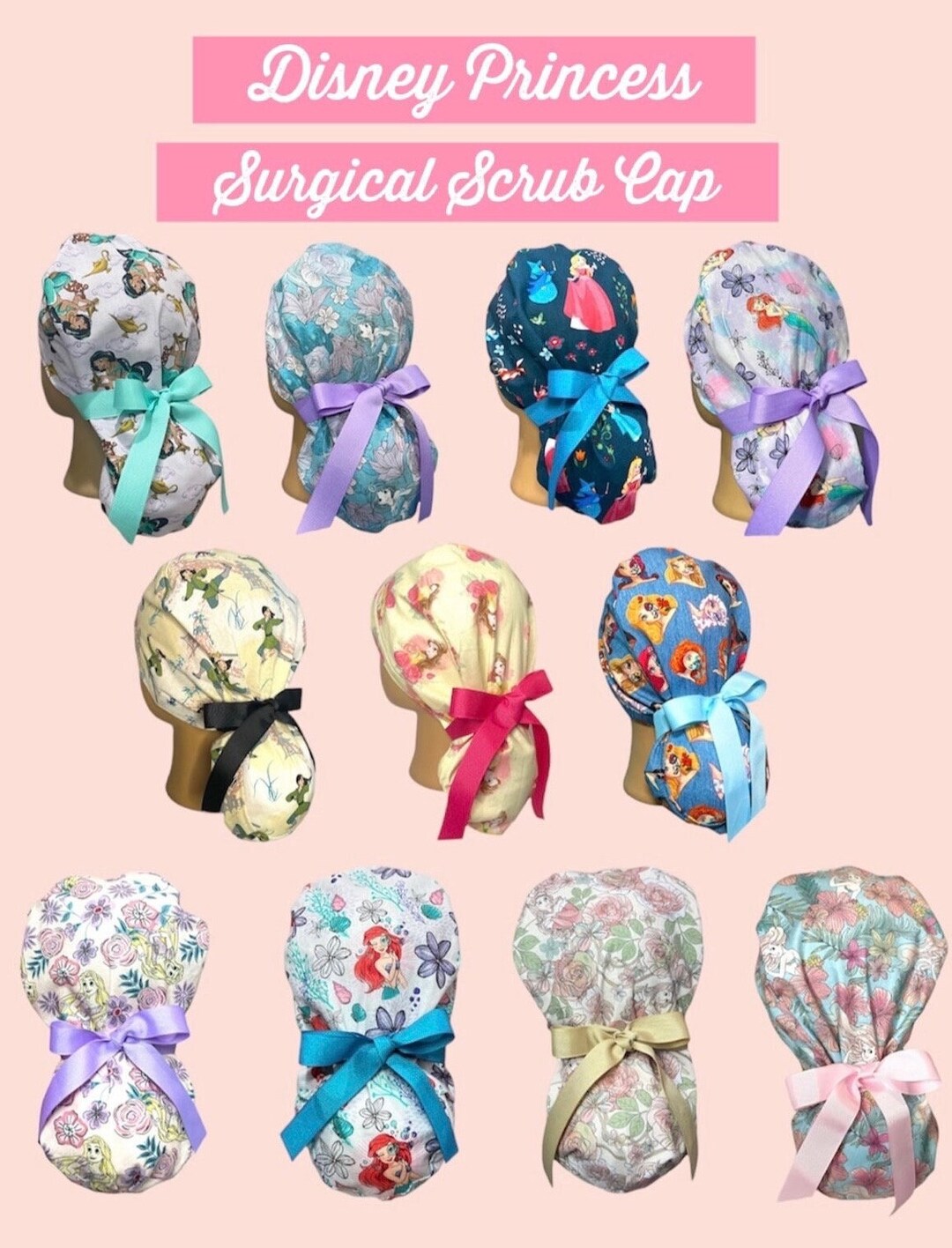 Scrub Caps Disney Princess • Ponytail Surgical Cap • Scrub Caps ...