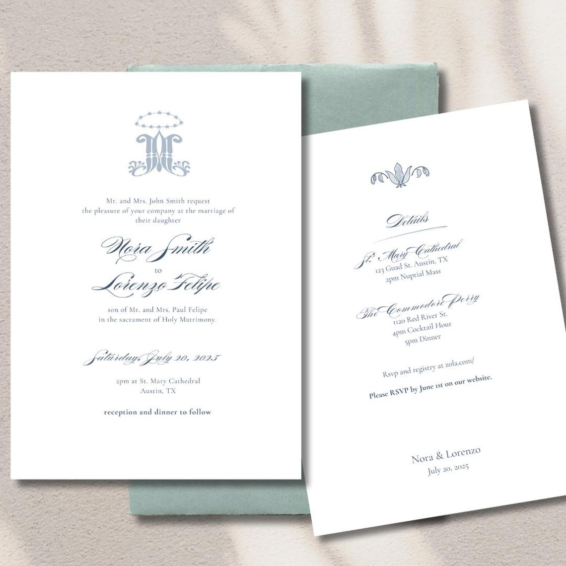 Catholic Wedding Invite, Marian Wedding Invitation, Blue Wedding ...