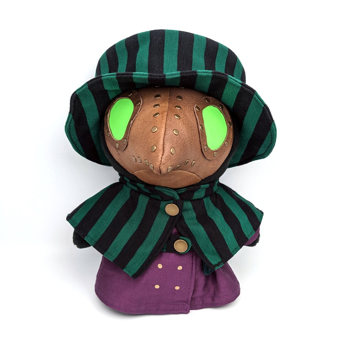 Plague Doctor Plushie Genuine Leather Mask Green Glow in the Dark Eyes ...